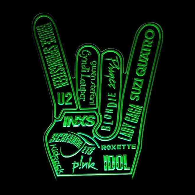 Music Rock On Band Hands 1 - RGB Acrylic LED Sign - Bettaline Designs