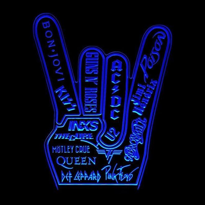 Music Rock On Band Hands 3 - RGB Acrylic LED Sign - Bettaline Designs