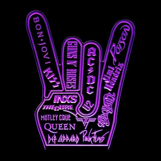 Music Rock On Band Hands 3 - RGB Acrylic LED Sign - Bettaline Designs