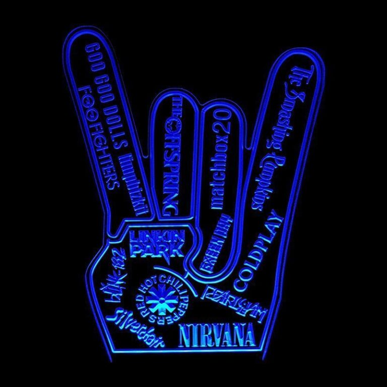 Music Rock On Band Hands 4 - RGB Acrylic LED Sign - Bettaline Designs