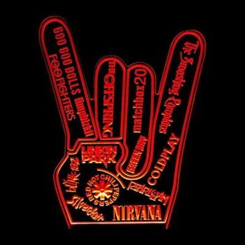 Music Rock On Band Hands 4 - RGB Acrylic LED Sign - Bettaline Designs