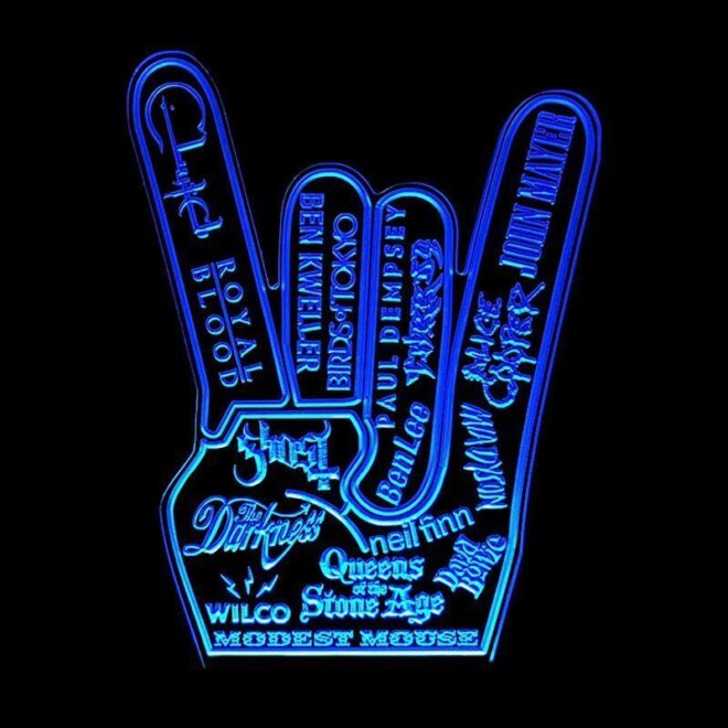 Music Rock On Band Hands 5 - RGB Acrylic LED Sign - Bettaline Designs