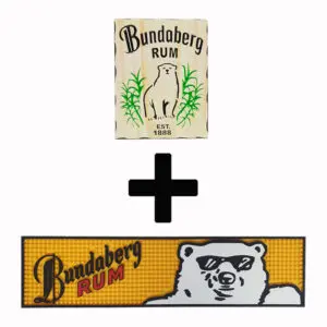 Bundaberg Bundy Rum 2 Combo Pack - Timber Sign + Rubber Bar Mat Runner ...