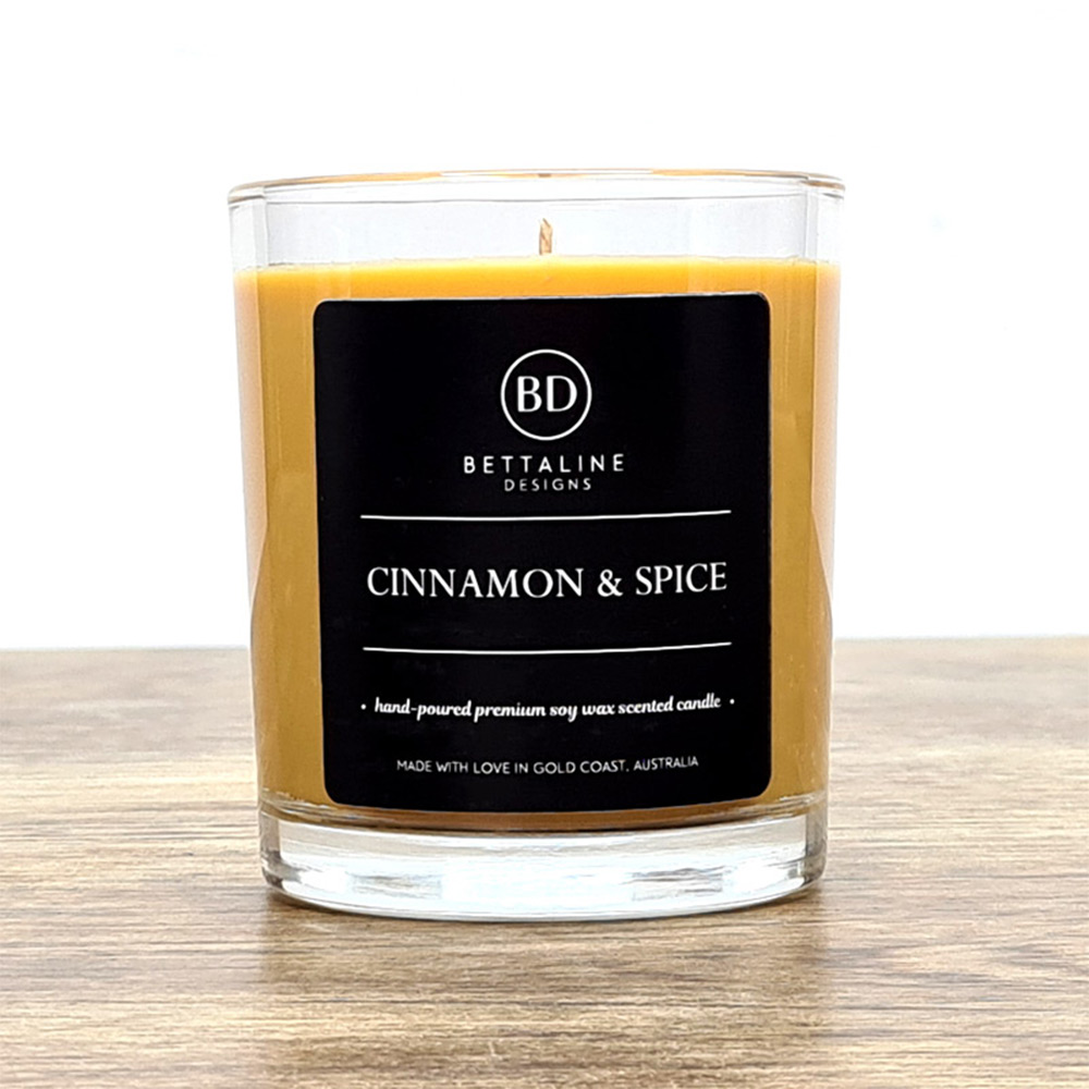 Cinnamon and Spice - 100% Soy Wax Scented Glass Candle - Bettaline Designs