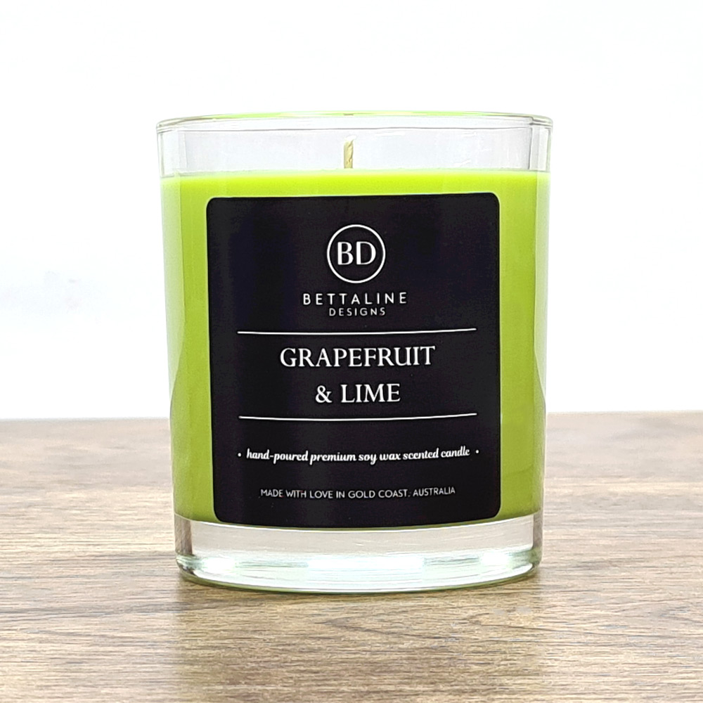 Grapefruit and Lime - 100% Soy Wax Scented Glass Candle - Bettaline Designs