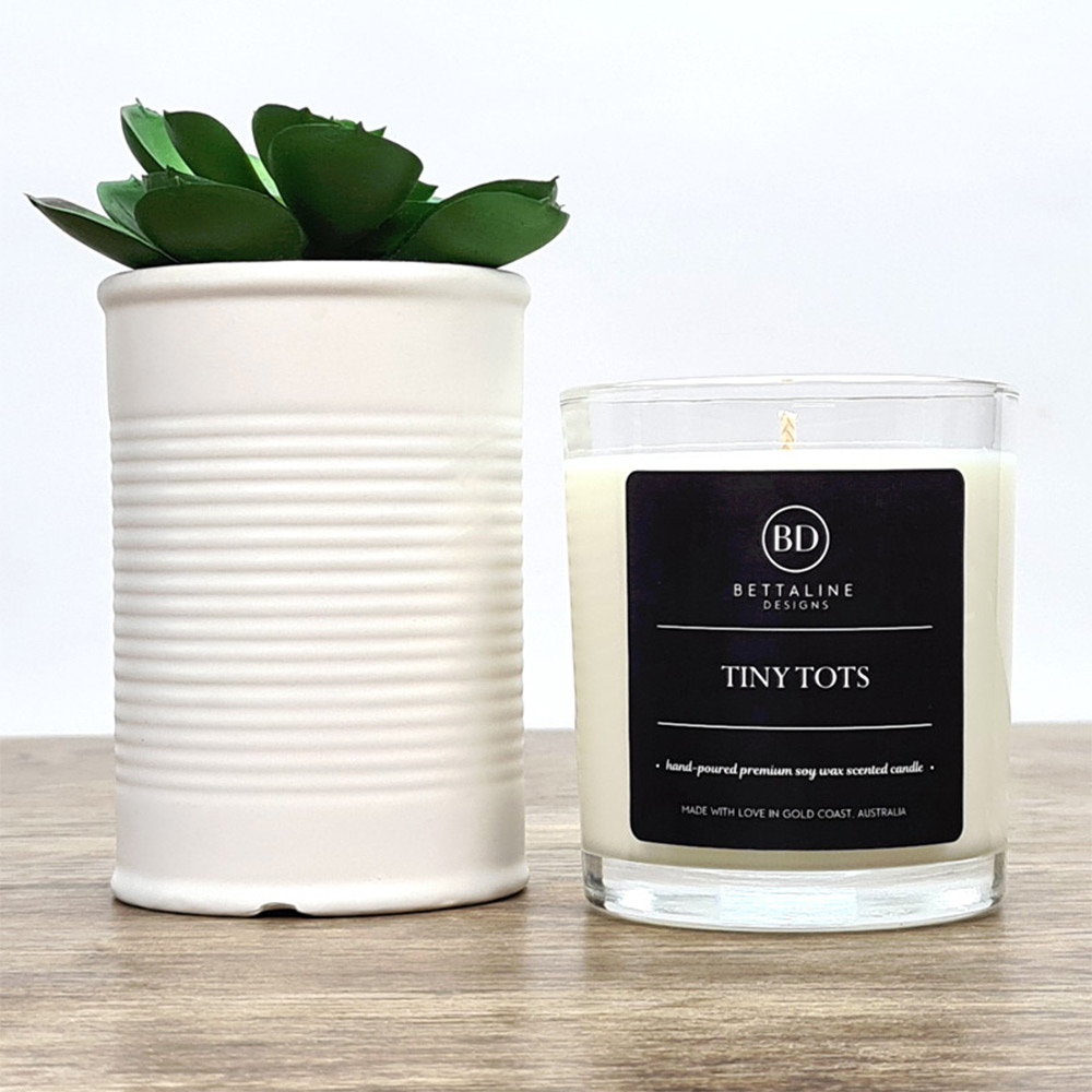 Tiny Tots Baby Powder - 100% Soy Wax Scented Glass Candle - Bettaline Designs