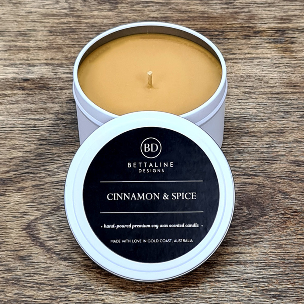 Cinnamon and Spice - 100% Soy Wax Scented Tin Candle - Bettaline Designs