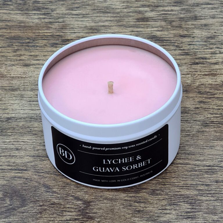 Lychee and Guava Sorbet - 100% Soy Wax Scented Tin Candle - Bettaline ...