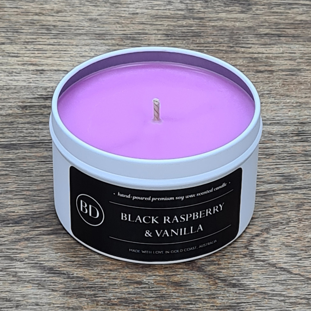 Black Raspberry and Vanilla - 100% Soy Wax Scented Tin Candle ...