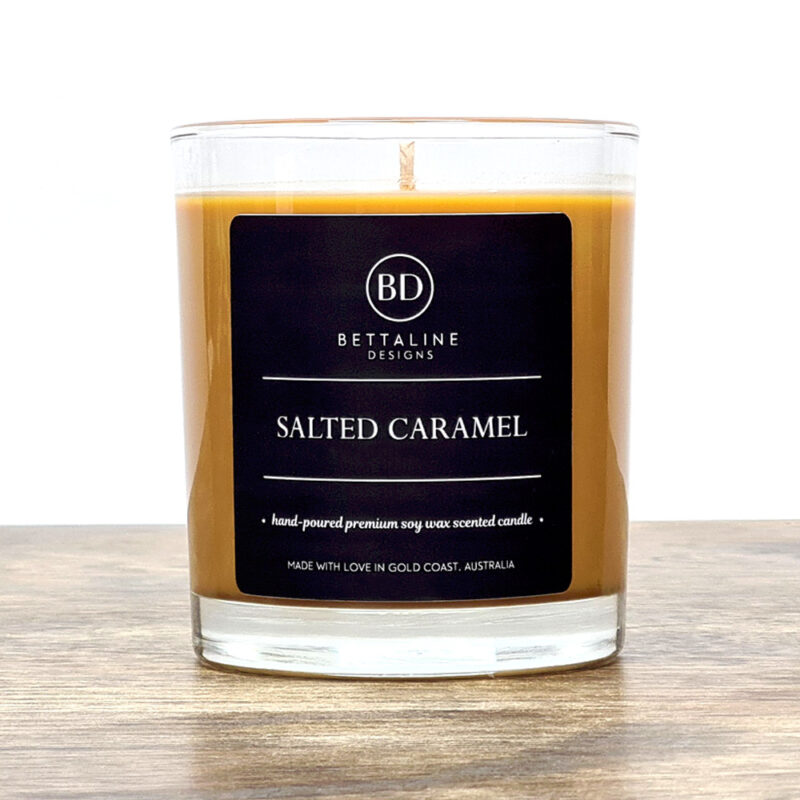 Salted Caramel - 100% Soy Wax Scented Glass Candle - Bettaline Designs