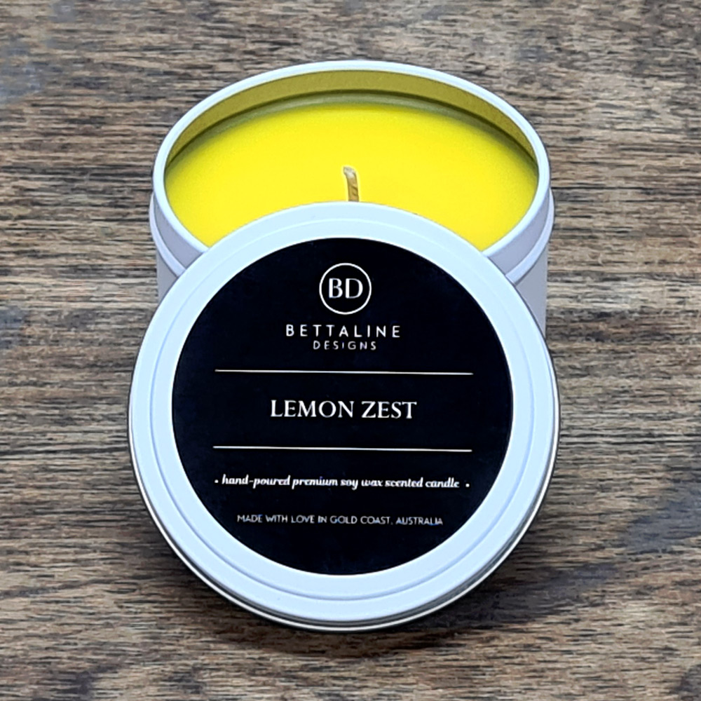 Lemon Zest - 100% Soy Wax Scented Tin Candle - Bettaline Designs