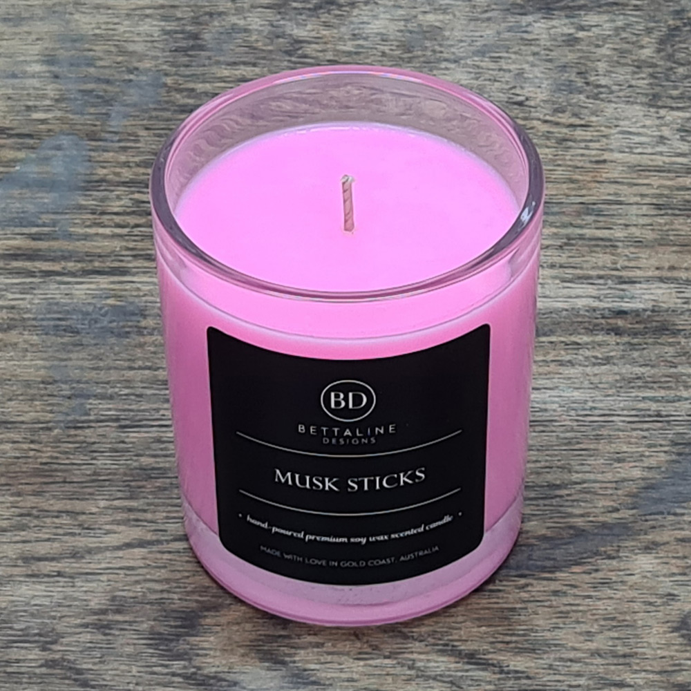 Musk Sticks - 100% Soy Wax Scented Glass Candle - Bettaline Designs