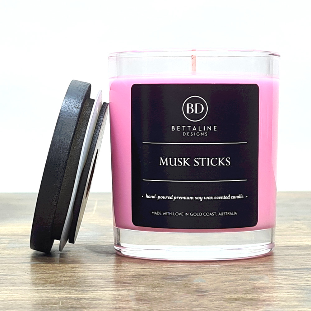 Musk Sticks - 100% Soy Wax Scented Glass Candle - Bettaline Designs