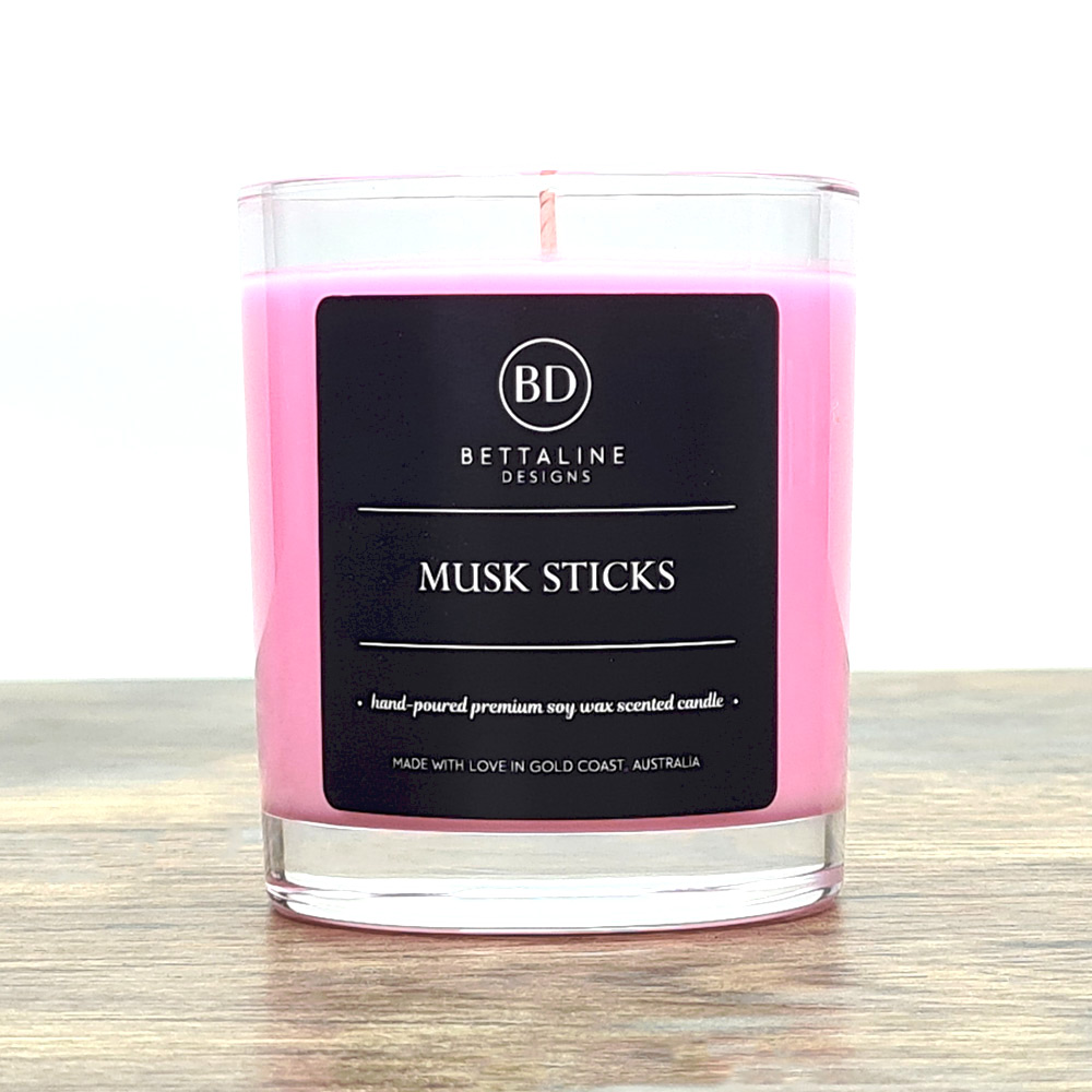 Musk Sticks - 100% Soy Wax Scented Glass Candle - Bettaline Designs