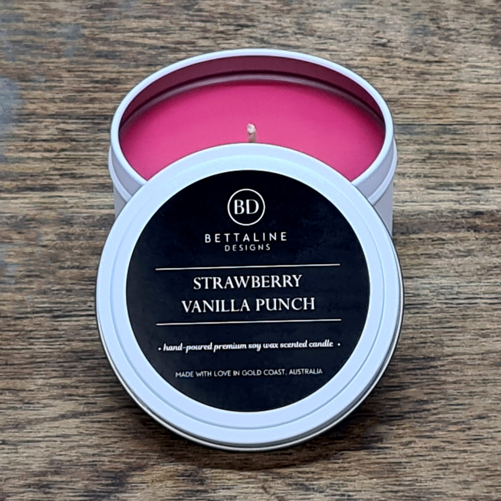 Strawberry Vanilla Punch - 100% Soy Wax Scented Tin Candle - Bettaline ...