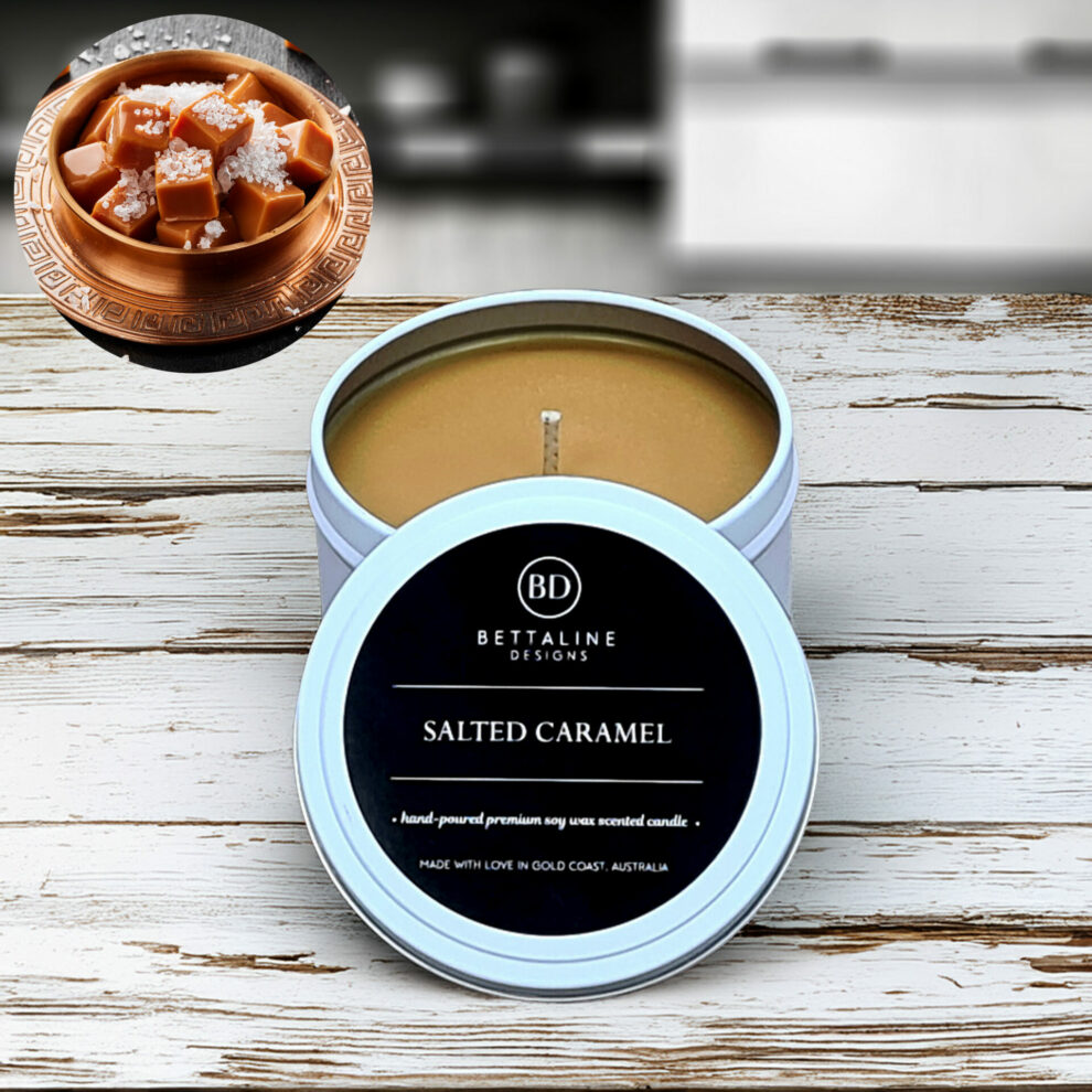 Salted Caramel - 100% Soy Wax Scented Tin Candle - Bettaline Designs